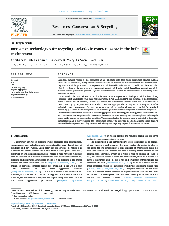 (PDF) Innovative technologies for recycling End-of-Life concrete waste ...