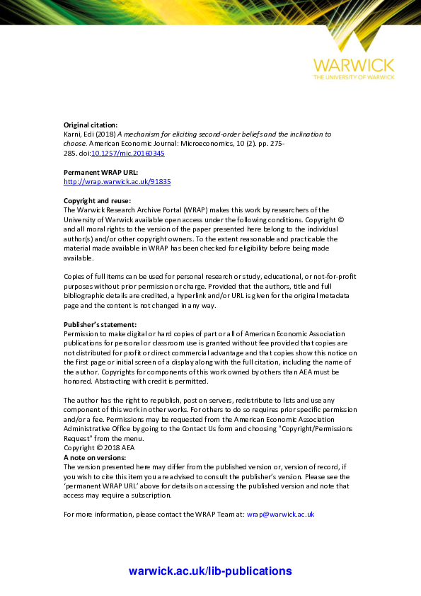 (PDF) A Mechanism for Eliciting Second-Order Beliefs and the ...