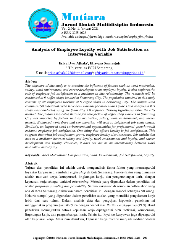(PDF) Analysis of Employee Loyalty with Job Satisfaction as Intervening ...