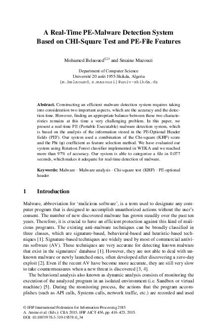 (PDF) A Real-Time PE-Malware Detection System Based on CHI-Square Test ...