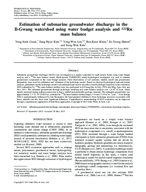 Pdf Estimation Of Submarine Groundwater Discharge And Nutrient Loading To Tolo Harbour Hong Kong
