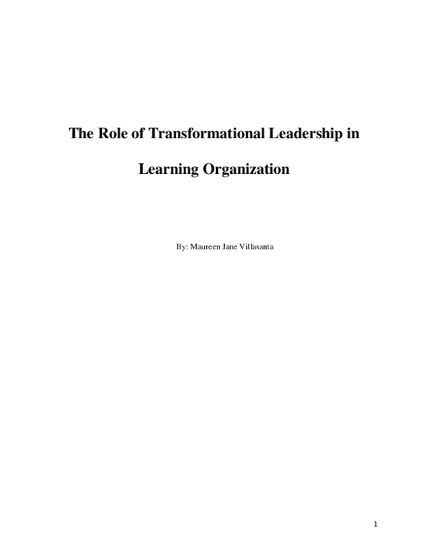 (PDF) The Role of Transformational Leadership in Learning Organization