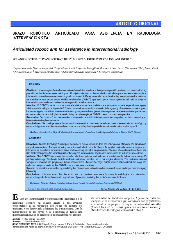 (PDF) Articulated robotic arm for assistance in interventional radiology