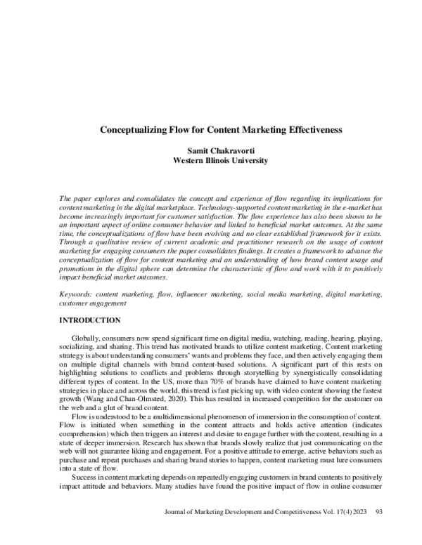 (PDF) Conceptualizing Flow for Content Marketing Effectiveness