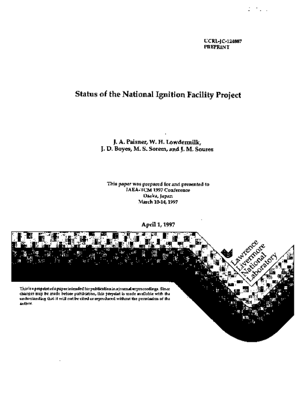 (PDF) Status of the National Ignition Facility Project | John Soures ...