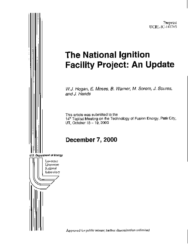 (PDF) The National Ignition Facility Project: An Update