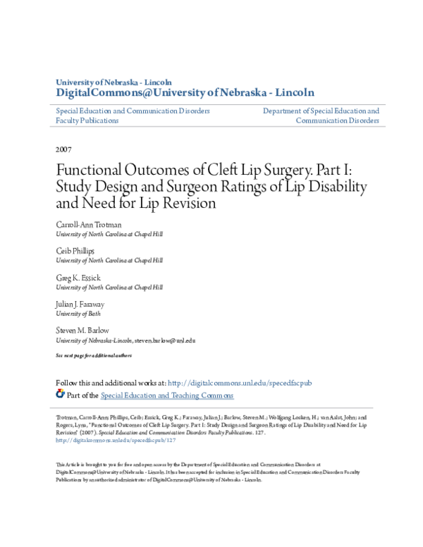 (PDF) Functional Outcomes of Cleft Lip Surgery. Part I: Study Design ...