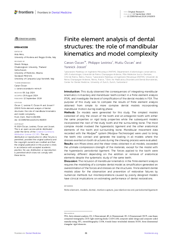 (PDF) Finite element analysis of dental structures: the role of mandibular kinematics and model ...
