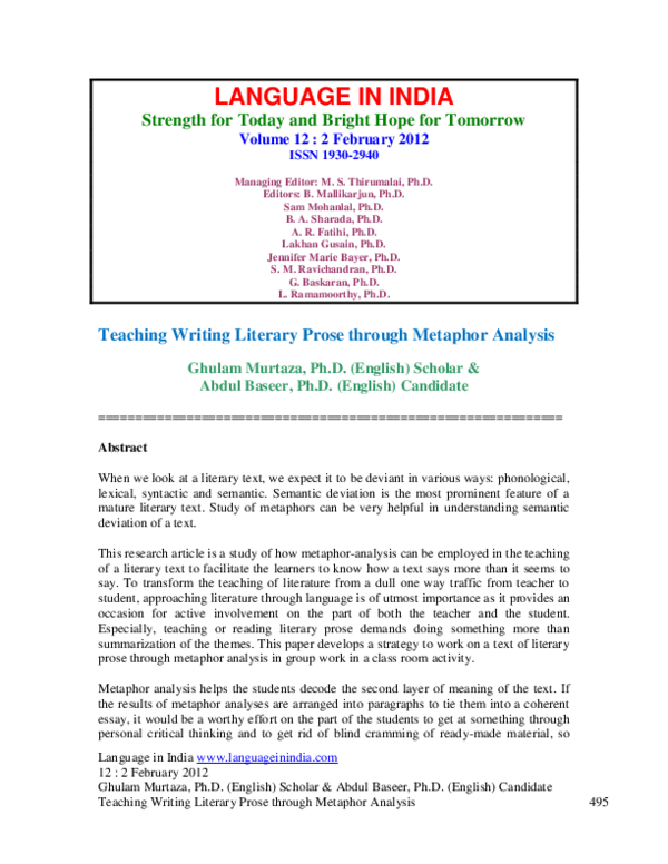 (PDF) Teaching Writing Literary Prose through Metaphor Analysis