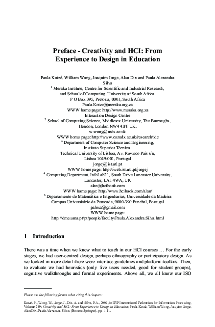 (PDF) Preface - Creativity and HCI: From Experience to Design in Education