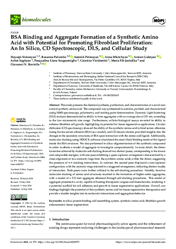 (PDF) BSA Binding and Aggregate Formation of a Synthetic Amino Acid ...