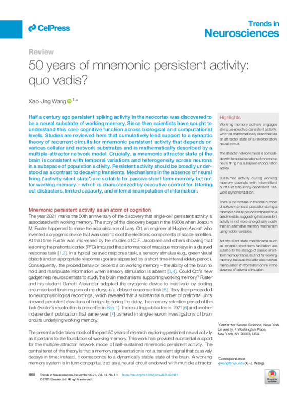 (PDF) 50 Years of Mnemonic Persistent Activity: Quo Vadis?