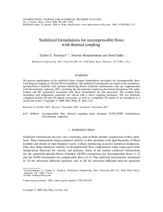 (PDF) Stabilized formulations for incompressible flows with thermal coupling