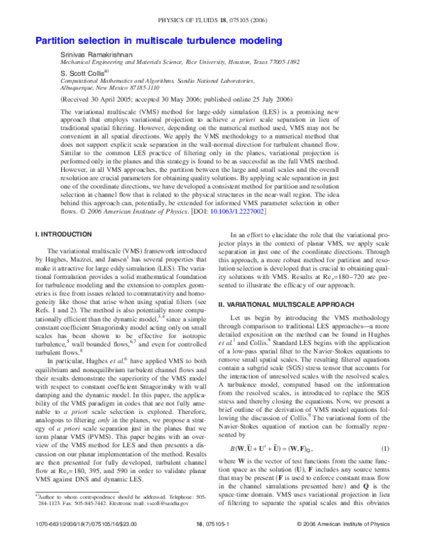 (PDF) Partition selection in multiscale turbulence modeling