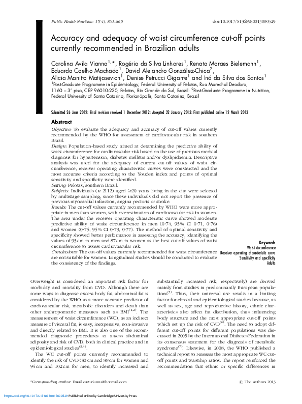 (PDF) Accuracy and adequacy of waist circumference cut-off points ...