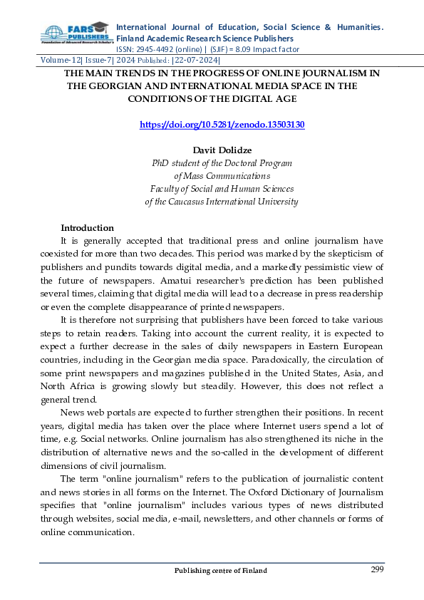 (PDF) THE MAIN TRENDS IN THE PROGRESS OF ONLINE JOURNALISM IN THE ...