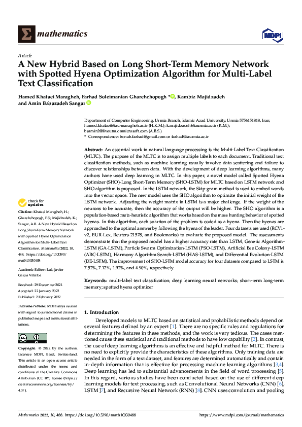 (PDF) A New Hybrid Based on Long Short-Term Memory Network with Spotted Hyena Optimization ...