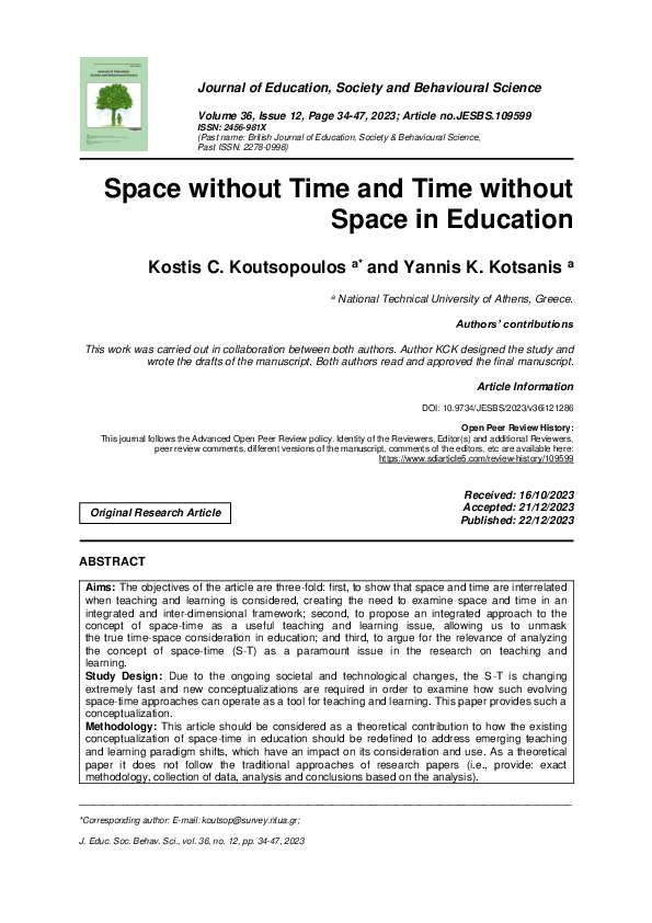 (PDF) Space without Time and Time without Space in Education