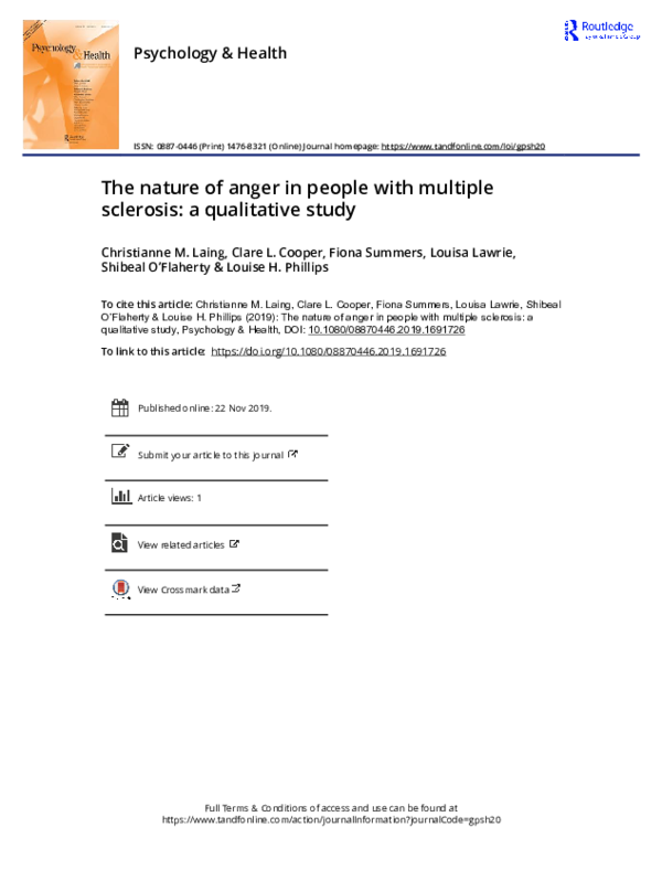 (PDF) The nature of anger in people with multiple sclerosis: a ...