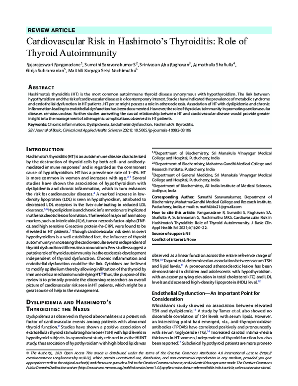 (PDF) Cardiovascular Risk in Hashimoto\'s Thyroiditis: Role of Thyroid ...