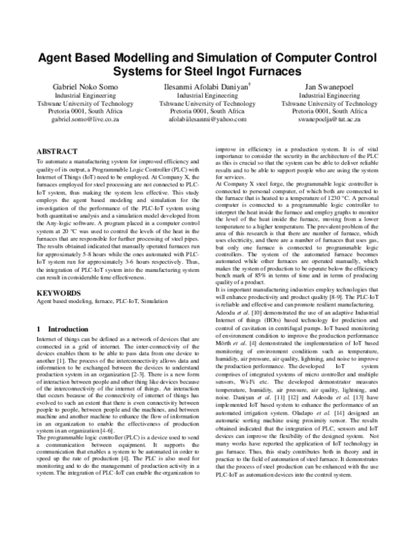 (PDF) Agent Based Modelling and Simulation of Computer Control Systems for Steel Ingot Furnaces