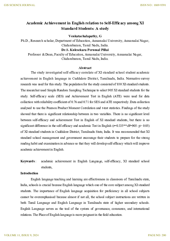 (PDF) Academic Achievement in English relation to Self-Efficacy among ...