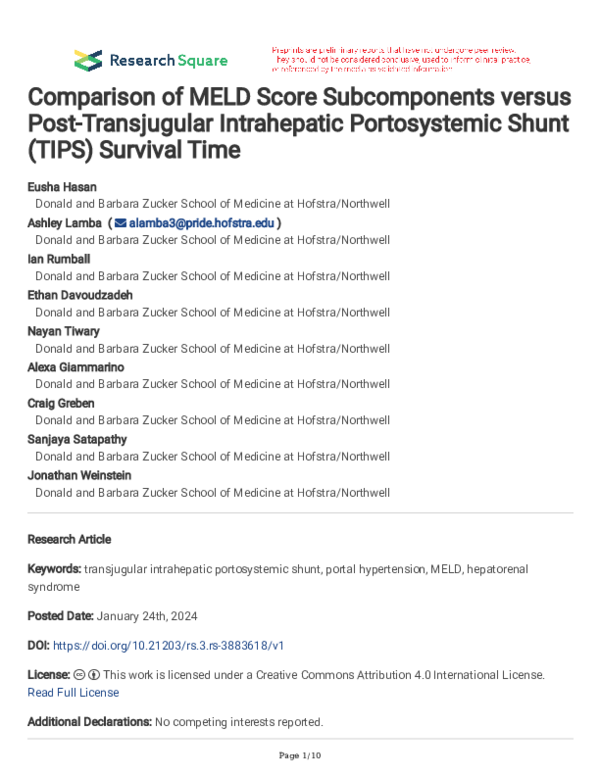 (PDF) Comparison of MELD Score Subcomponents versus Post-Transjugular ...