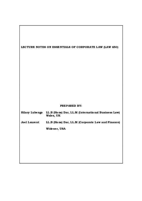 (PDF) CORPORATE LAW NOTES