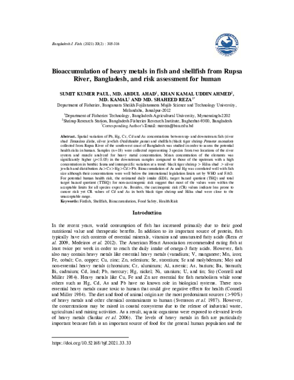 (PDF) Bioaccumulation of heavy metals in fish and shellfish from Rupsa ...