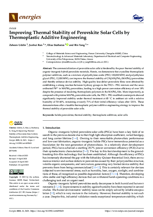 (PDF) Improving Thermal Stability of Perovskite Solar Cells by ...