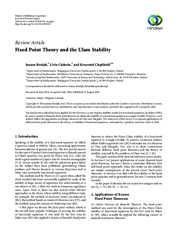 (PDF) Fixed Point Theory and the Ulam Stability