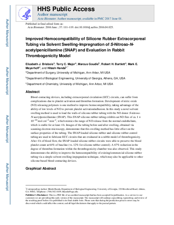 (PDF) Improved hemocompatibility of silicone rubber extracorporeal ...