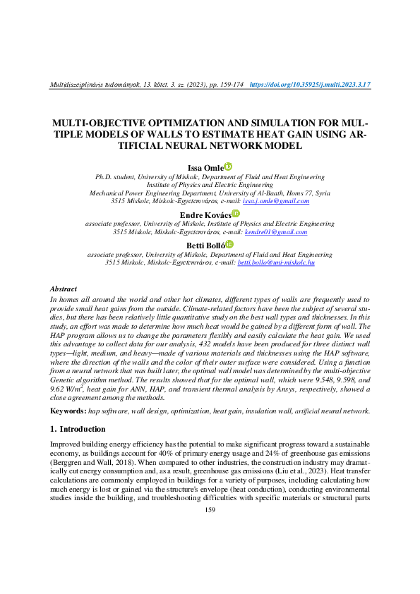 (PDF) Multi-objective optimization and simulation for multiple models of walls to estimate heat ...
