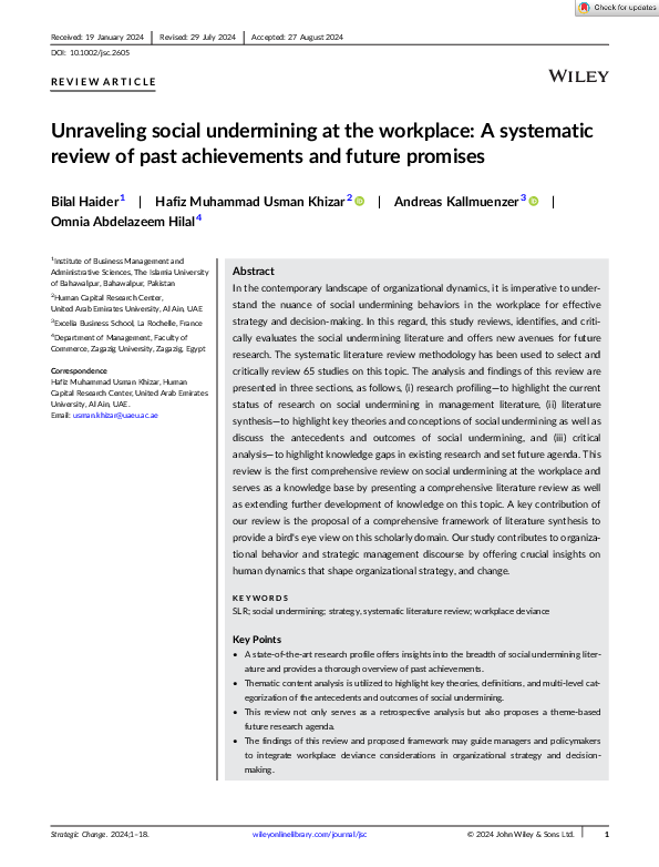 (PDF) Unraveling social undermining at the workplace: A systematic ...