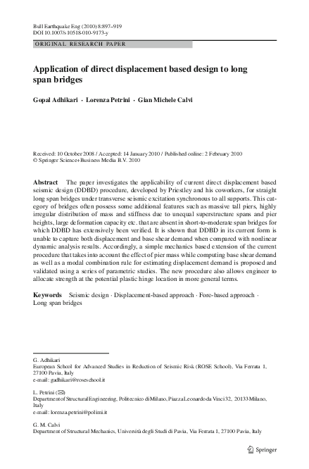 (PDF) Application of direct displacement based design to long span bridges