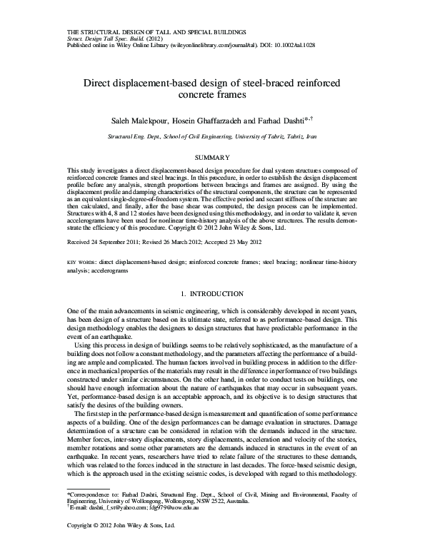(PDF) Direct displacement-based design of steel-braced reinforced concrete frames
