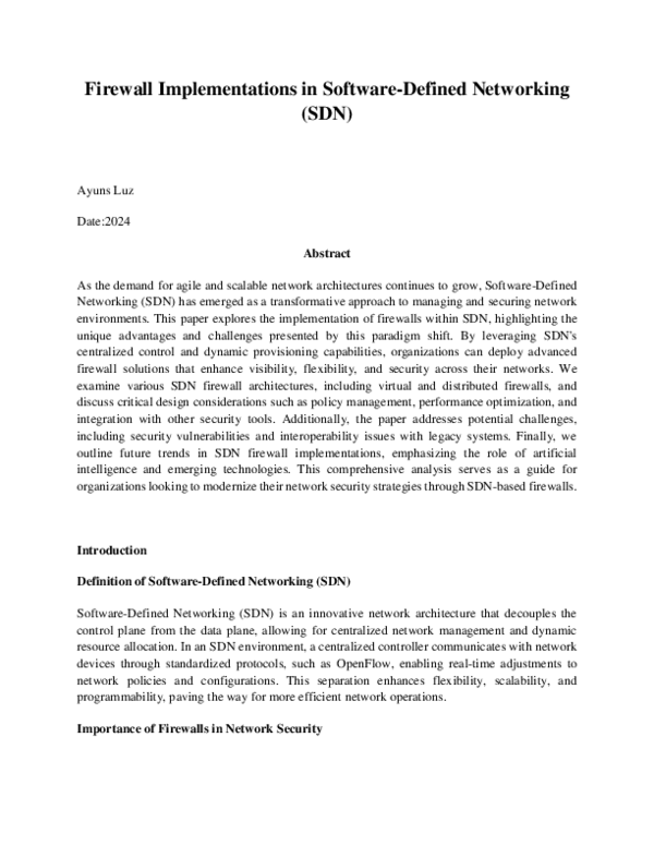 Pdf Firewall Implementations In Software Defined Networking Sdn