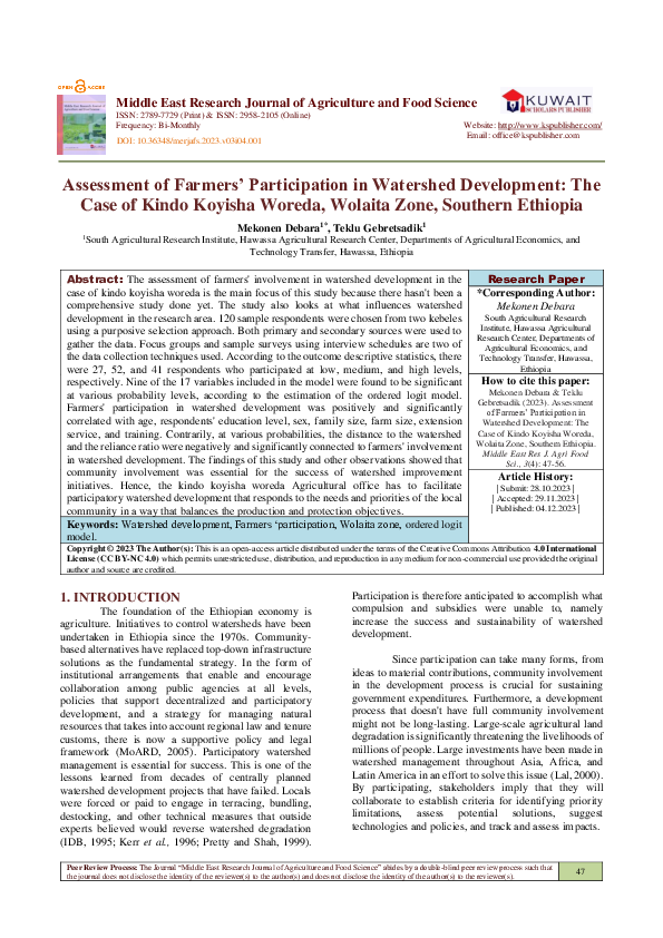 (PDF) Assessment of Farmers’ Participation in Watershed Development ...