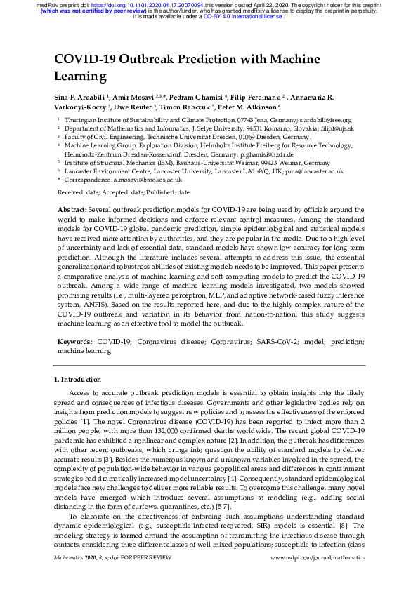 (PDF) COVID-19 Outbreak Prediction with Machine Learning