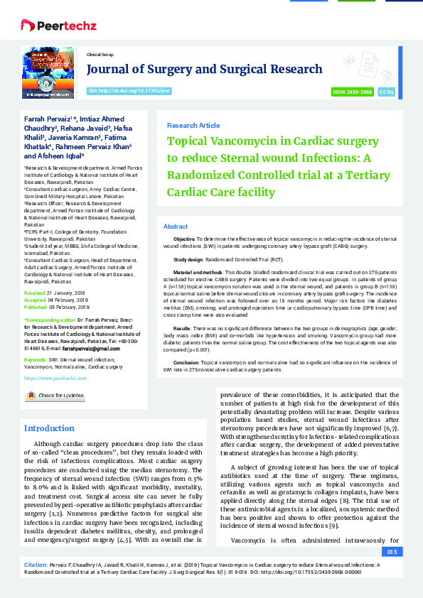 (PDF) Topical Vancomycin in Cardiac surgery to reduce Sternal wound ...