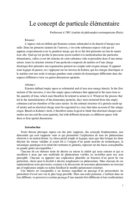 (PDF) Le concept de particule élémentaire