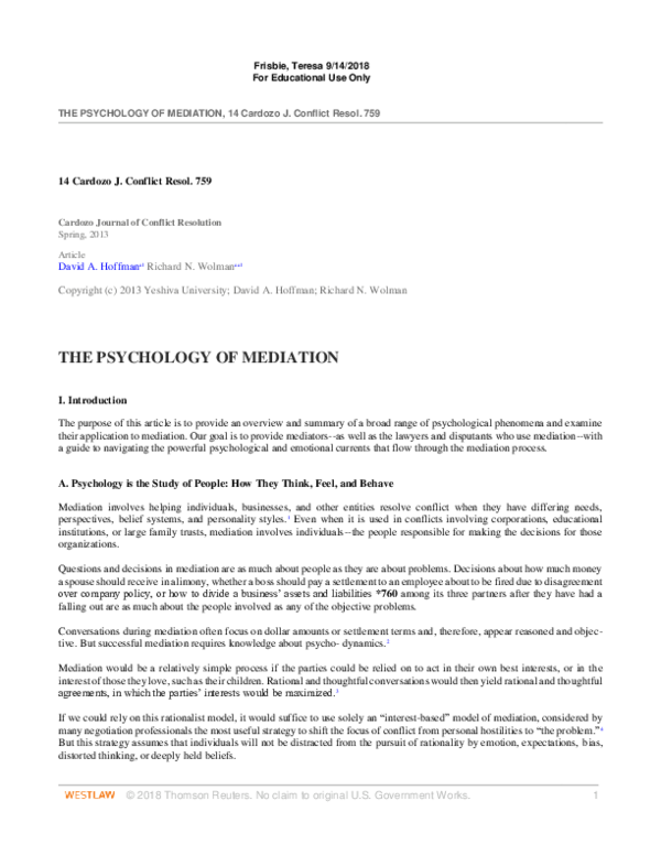 (PDF) The Psychology of Mediation