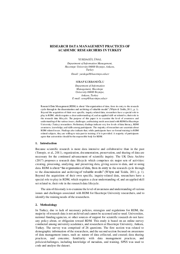 (PDF) Research Data Management Practices of Academic Researchers in Turkey