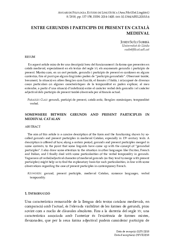 (PDF) Entre gerundis i participis de present en catal medieval