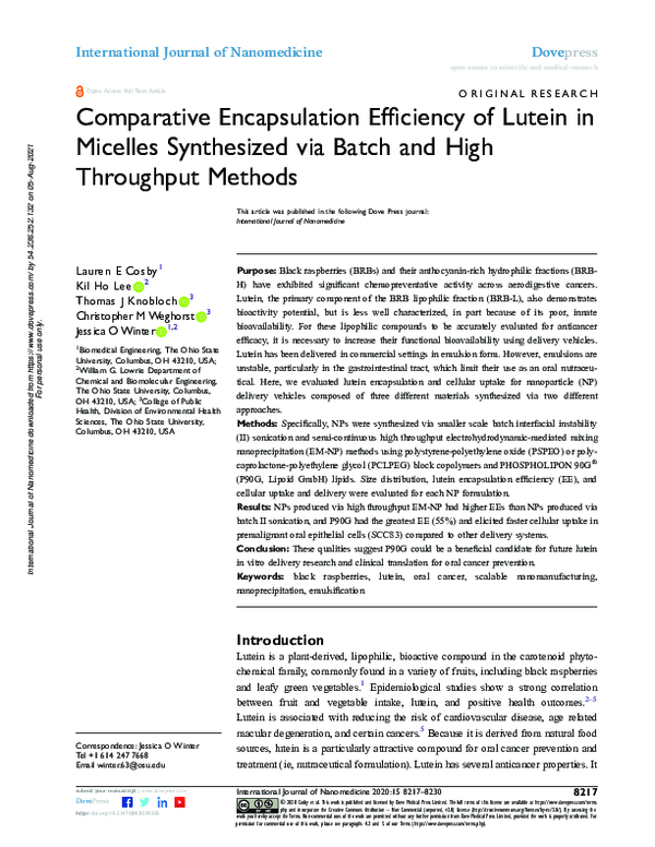 (PDF) Comparative Encapsulation Efficiency of Lutein in Micelles ...