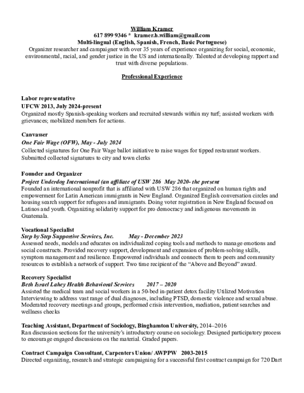 (PDF) William Kramer Resume 2024