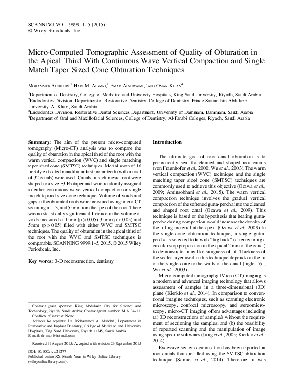 (PDF) Micro-computed tomographic assessment of quality of obturation in ...