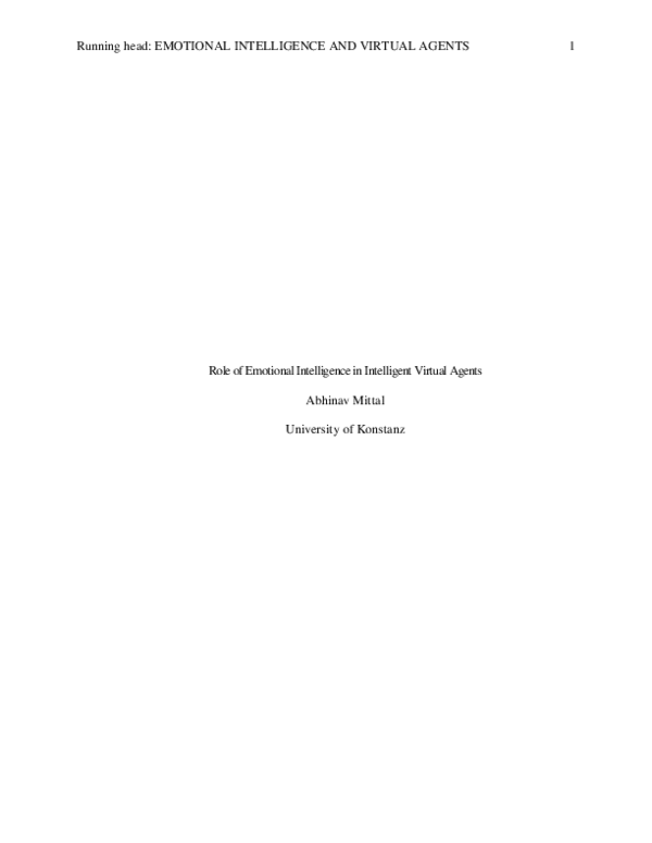 (PDF) Role of Emotional Intelligence in Intelligent Virtual Agents