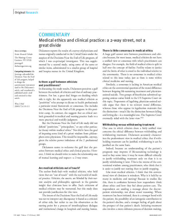 (PDF) Medical ethics and clinical practice: a 2-way street, not a great ...