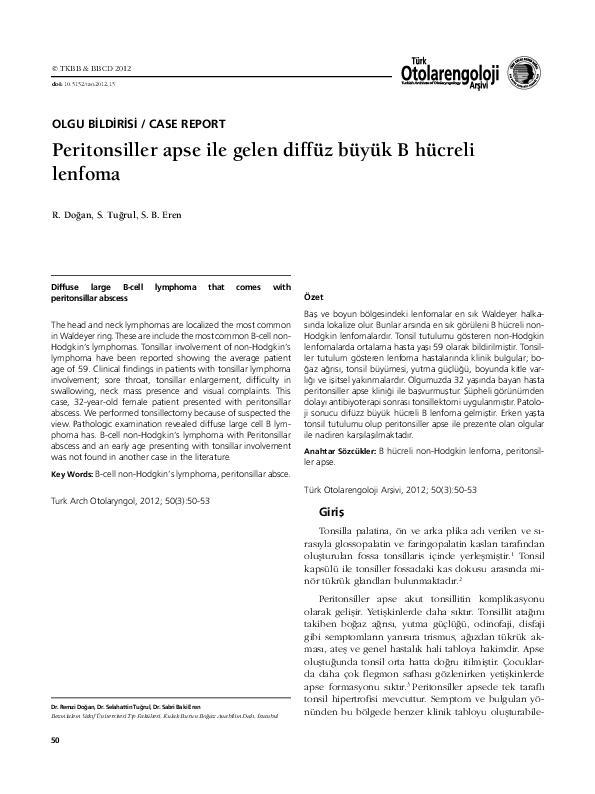 (PDF) Diffuse large B-cell lymphoma that comes with peritonsillar abscess